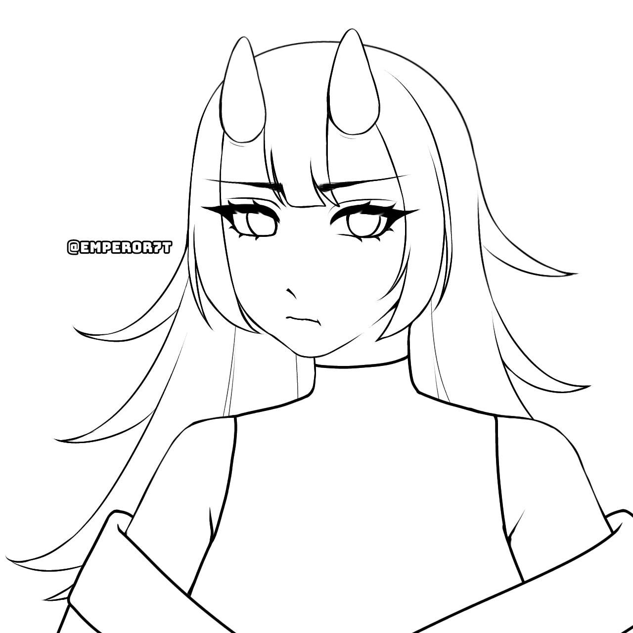 Coloring page demonic girl. - ibisPaint