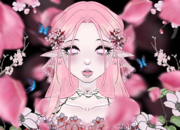 pink haired elf (black background) - ibisPaint