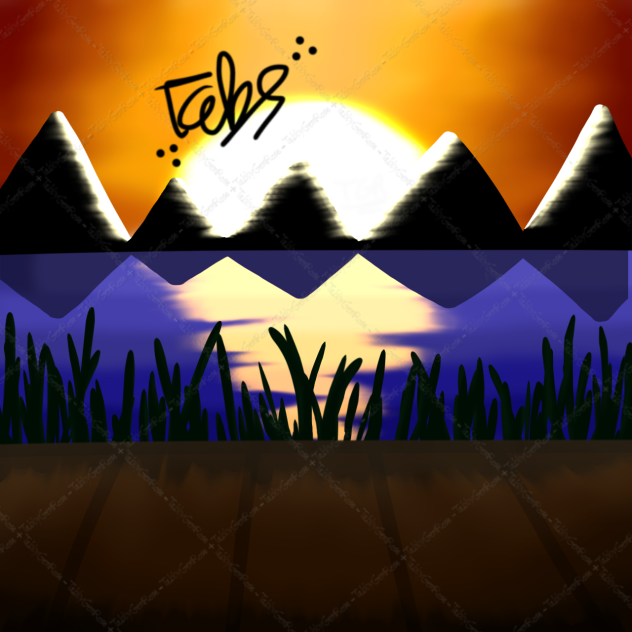 Mountainside lake sunset - ibisPaint