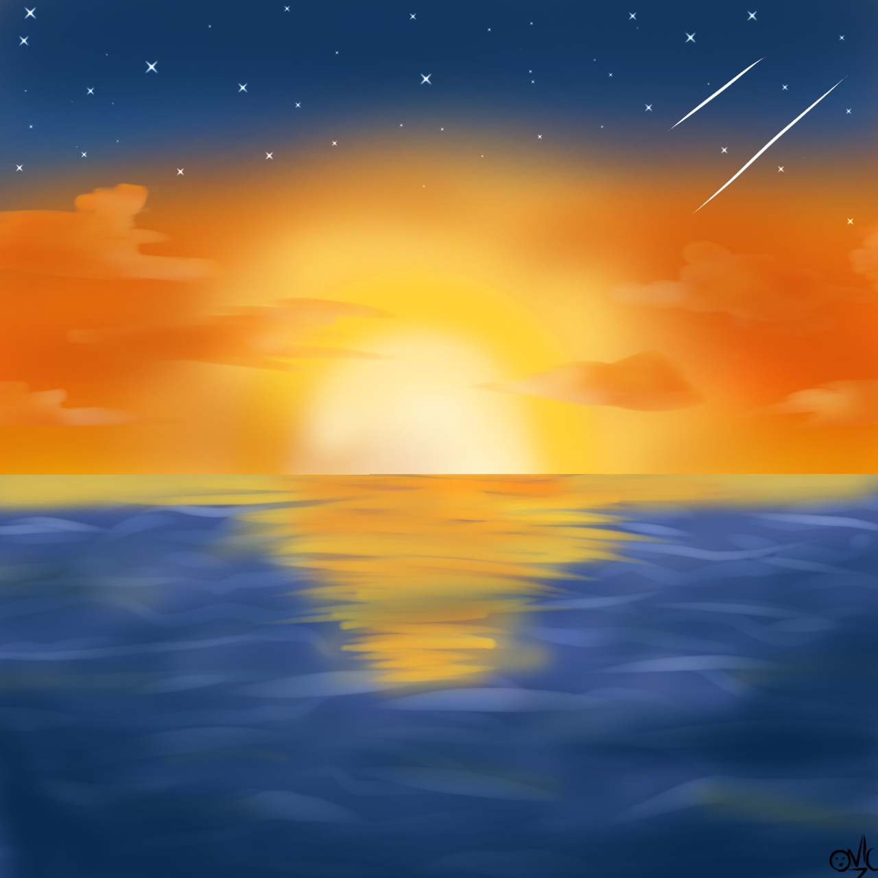 pemandangan senja pantai - ibisPaint
