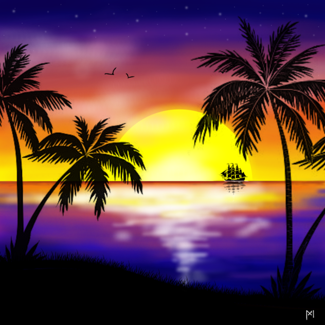 sunset over a sea - ibisPaint