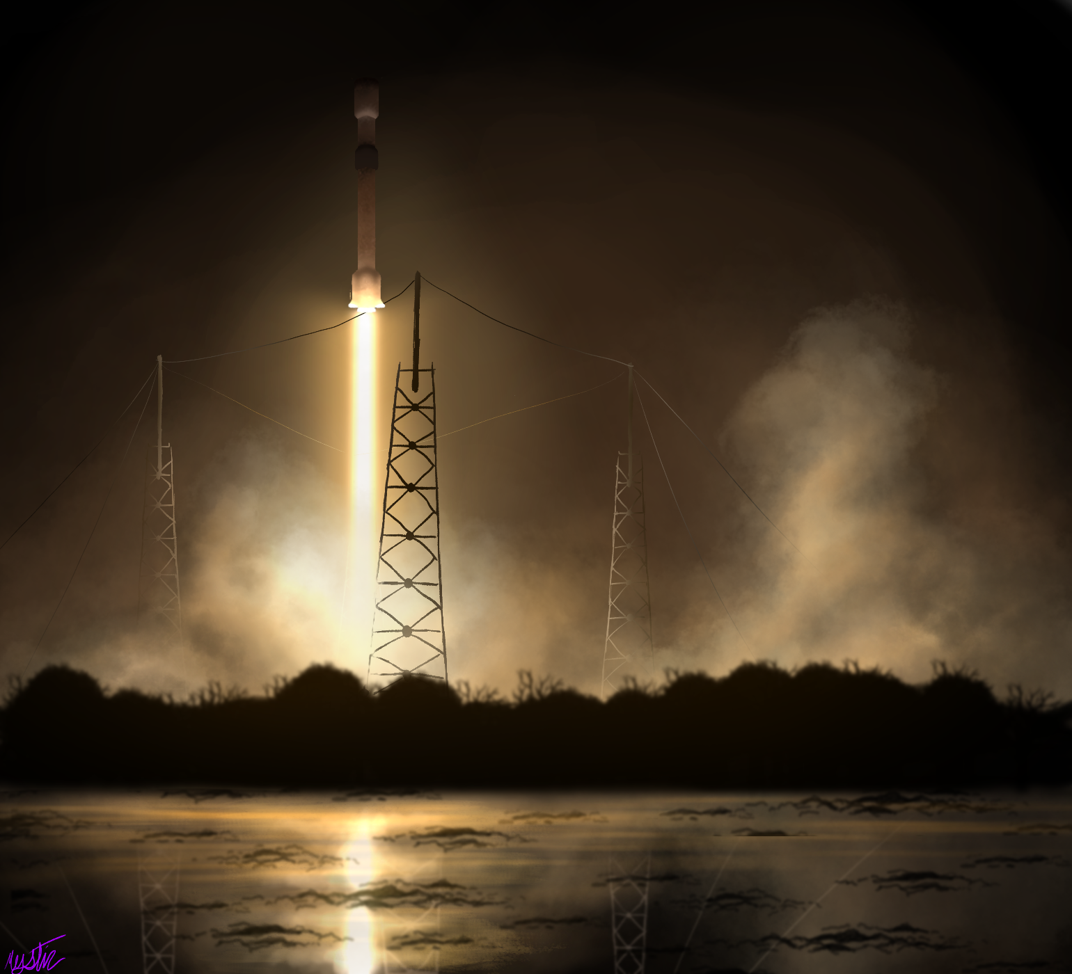 Rocket Launch at Night - ibisPaint