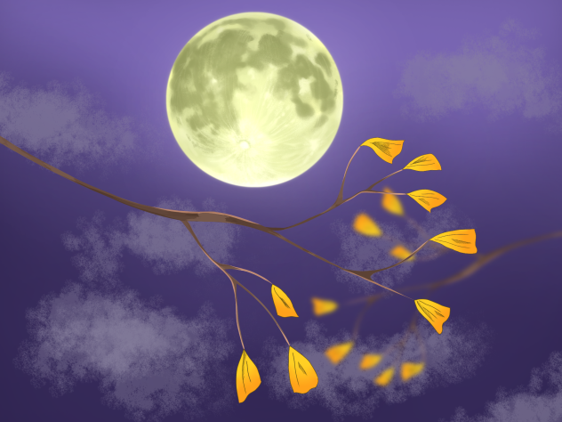 Moon & Ginkgo Leaves - ibisPaint