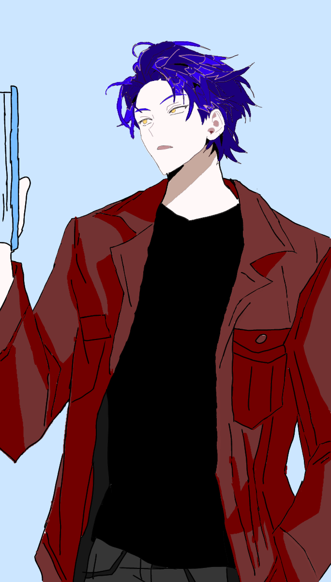 cale with blue hair in modern clothes - ibisPaint