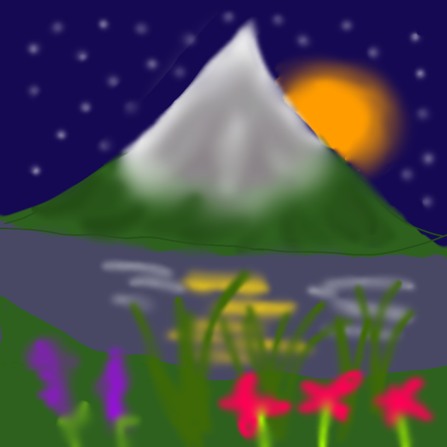 Snow mountain with flowers and grass - ibisPaint