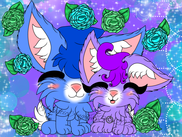 Blue And Purple Bunnies Snuggling - ibisPaint