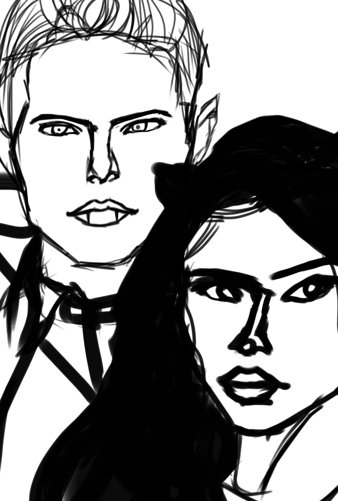 Vampire and werewolf sketch - ibisPaint