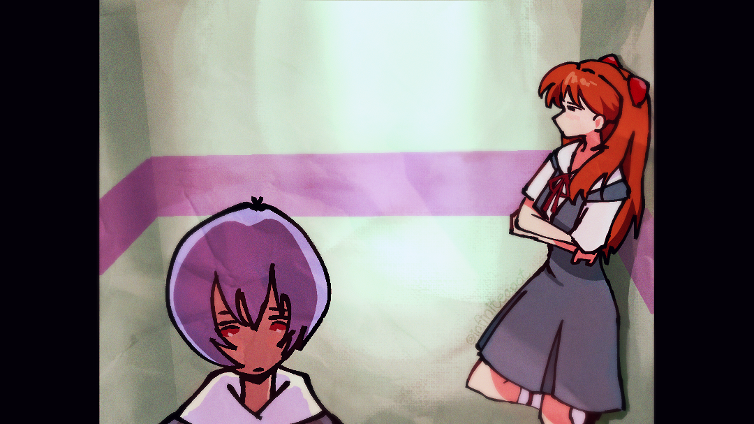 Rei and Asuka in the elevator - ibisPaint