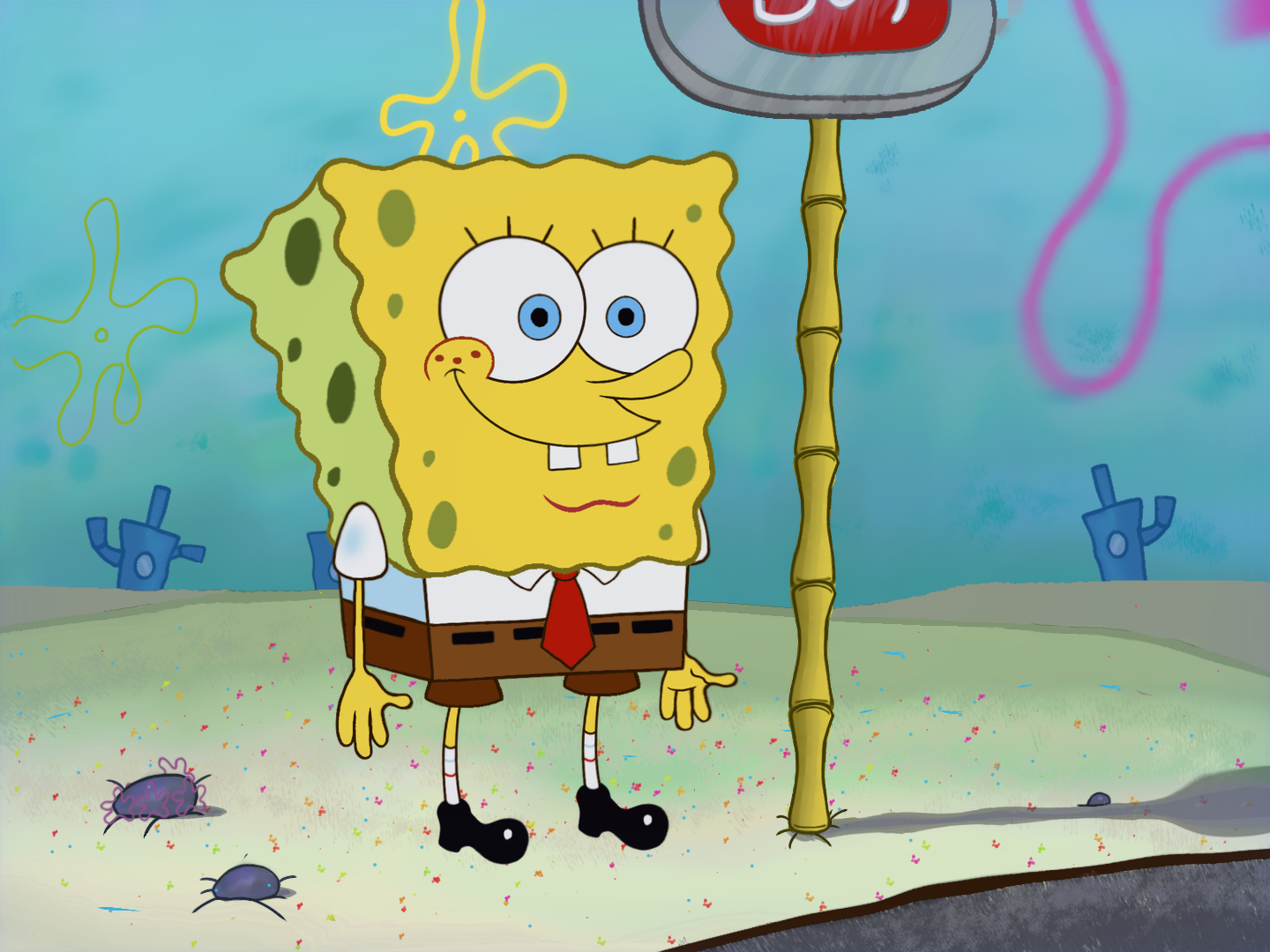 spongebob in a bus stop - ibisPaint