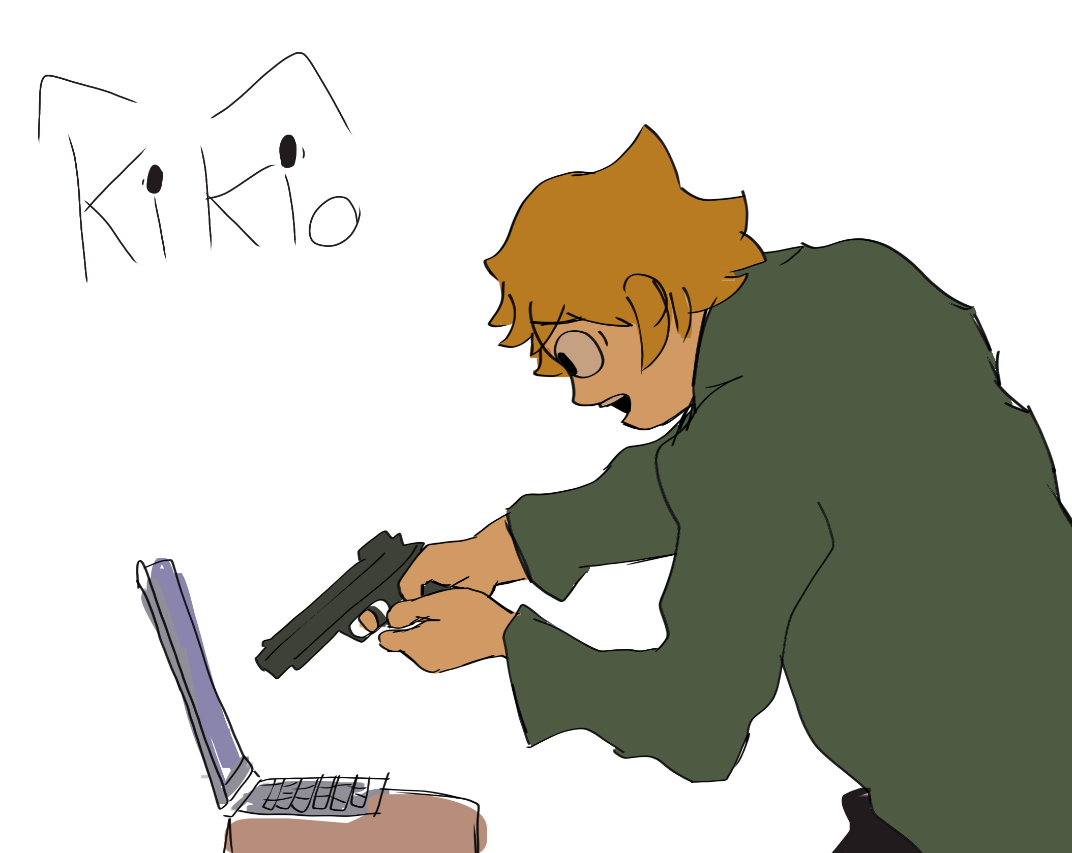 Tweek pointing gun at laptop - ibisPaint