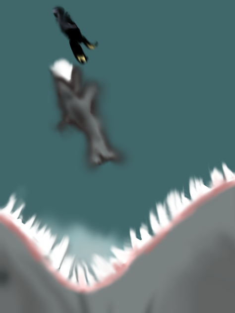Big Shark smaler shark and diver - ibisPaint
