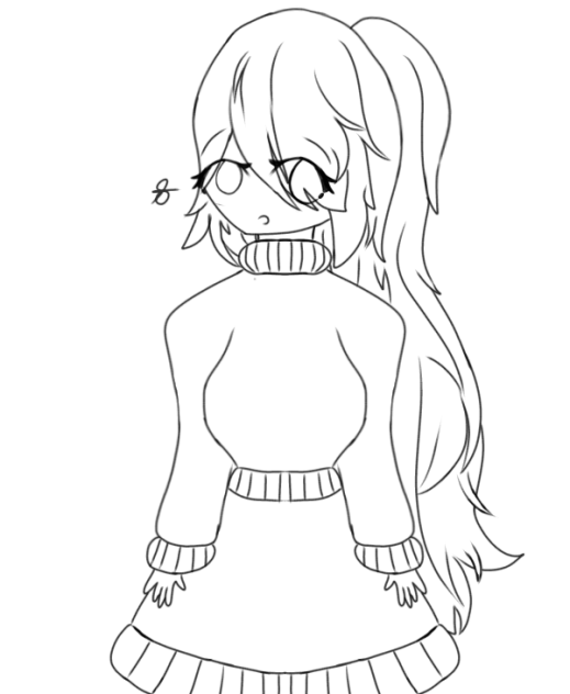 Girl with a Really Long Ponytail Lineart - ibisPaint