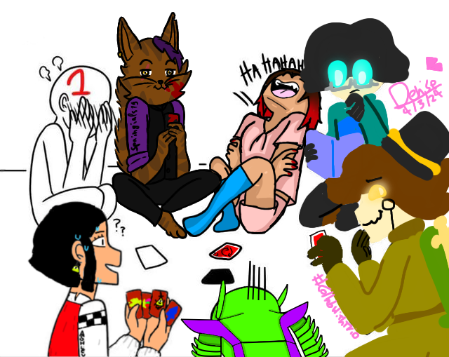 Playing Uno with Ash and Clock [collab] - ibisPaint