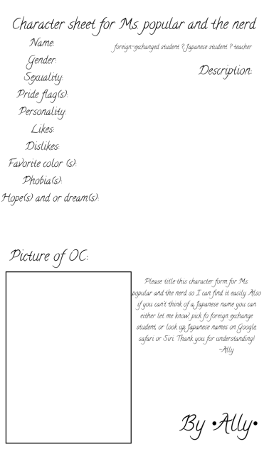 Character sheet Ms Popular and the Nerd - ibisPaint