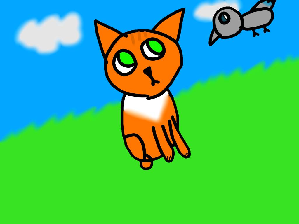 tabby cat and blue jay - ibisPaint