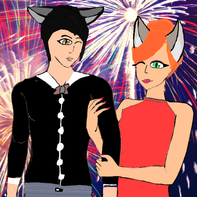 BlackWolfandGrayCat Couple - ibisPaint