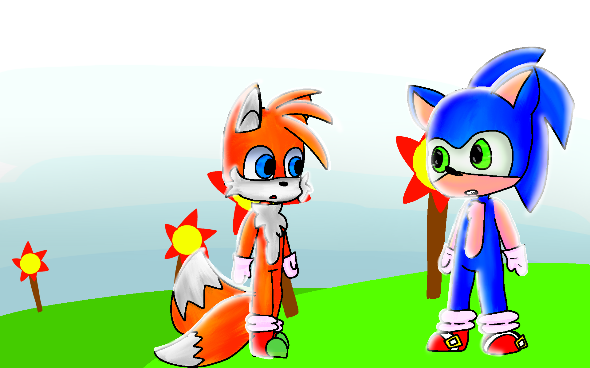 sonic + tails green hills - ibisPaint