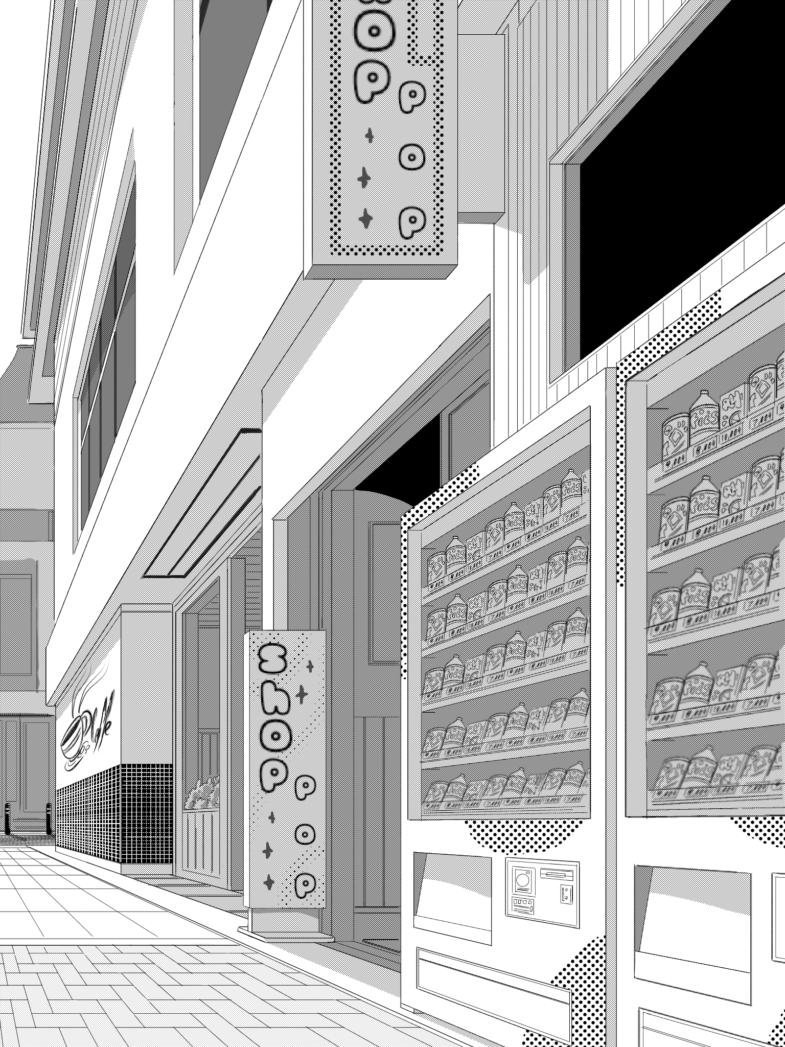 shopping street in Black & white (manga) - ibisPaint