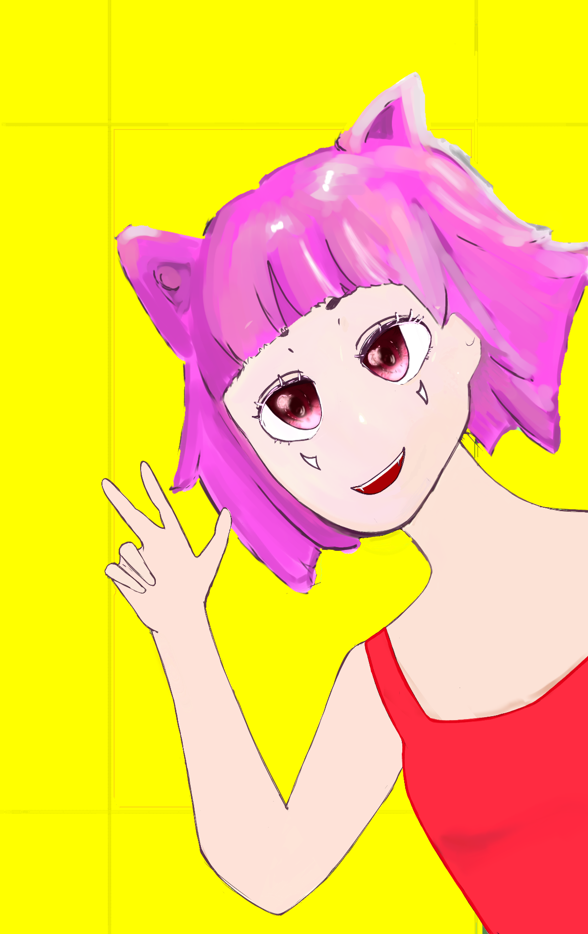 Peace pink hair furry girl - ibisPaint