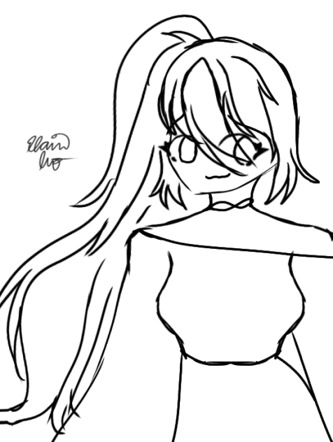 A Girl with a Big Ponytail Sketch - ibisPaint