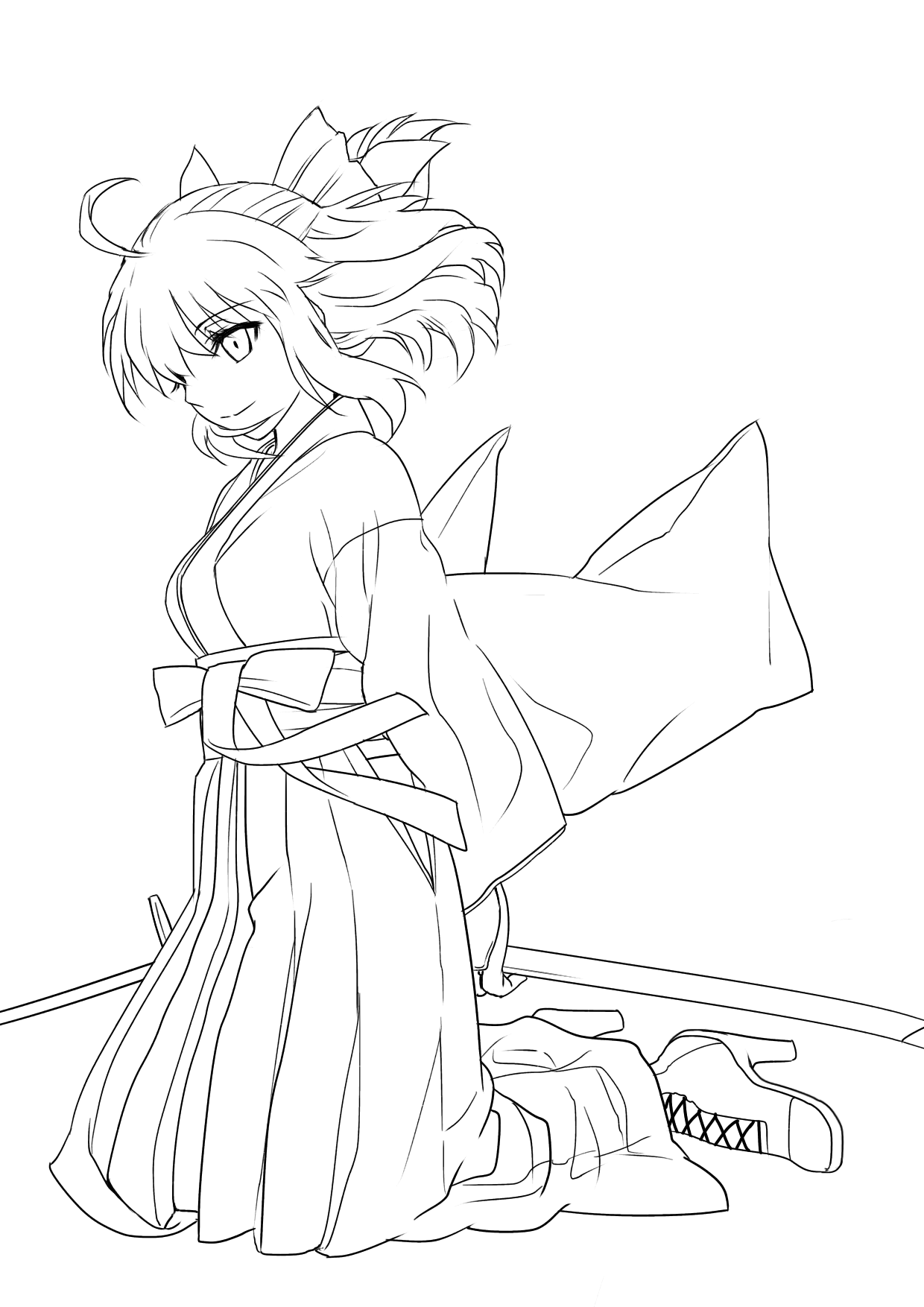 FGO桜セイバー可愛すぎる問題 線画 - ibisPaint