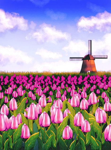 Tulip field (morning) 2nd version - ibisPaint