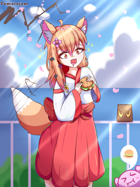Fox girl eating a burger - ibisPaint