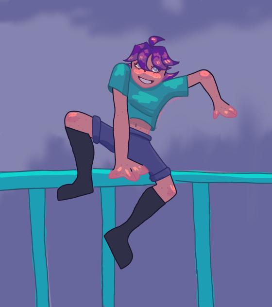 Girl jumping over railing - ibisPaint