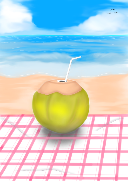 coconut and beach - ibisPaint