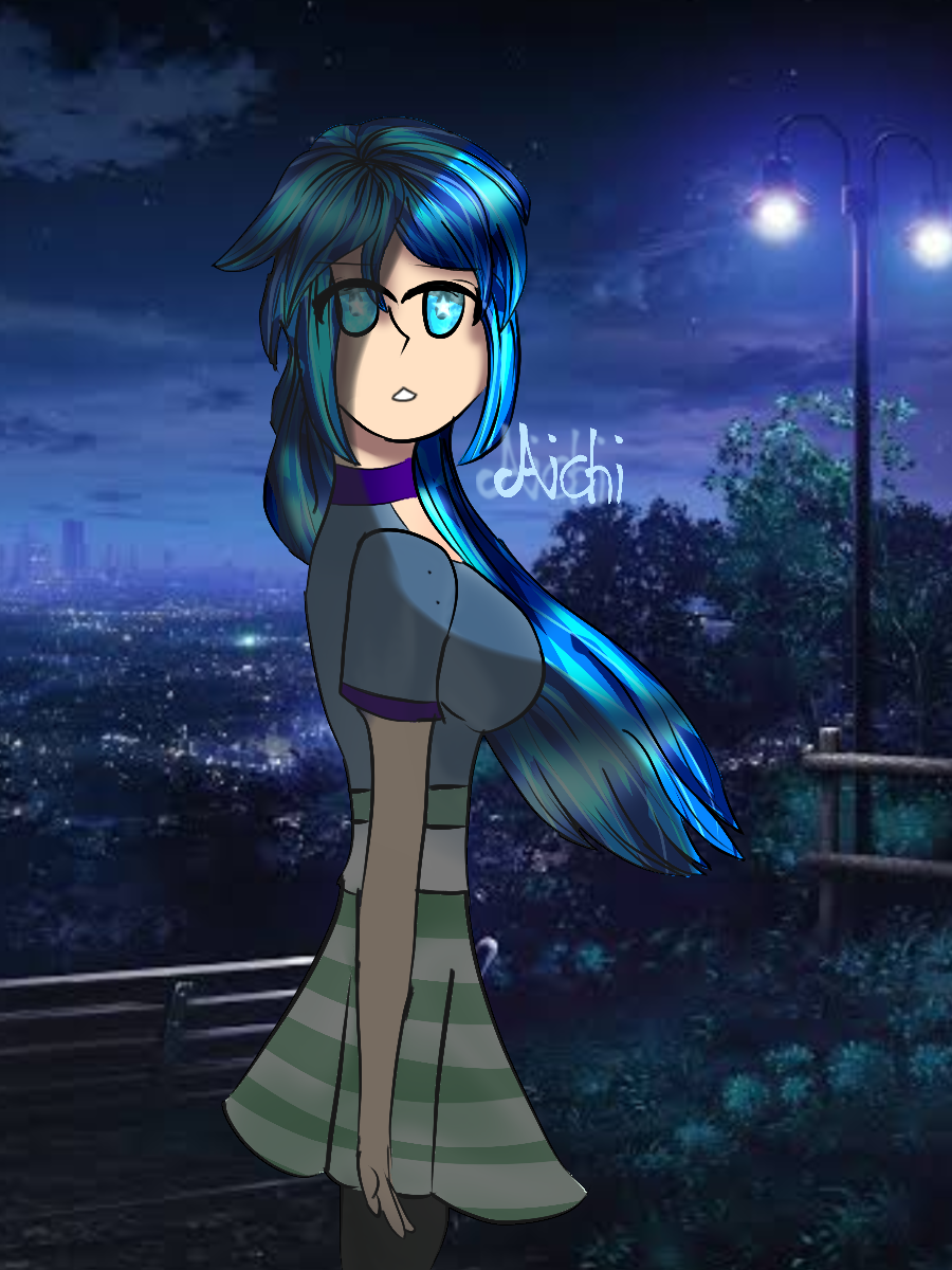 Blue haired girl in the dark - ibisPaint