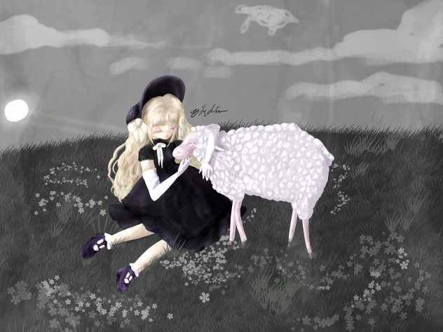 A girl and a sheep - ibisPaint