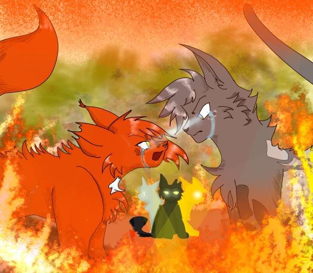 Squirrelflight x Ashfur- Fire scene - ibisPaint