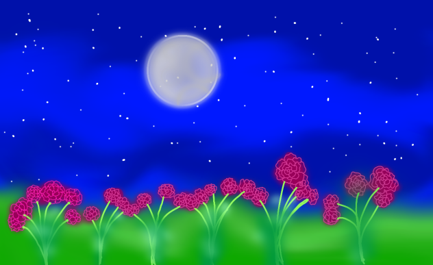 campo de rosas bajo una noche estrellada - ibisPaint